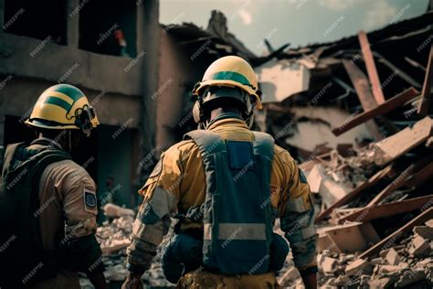 Premium Ai Image Earthquake Rescue Operation Workers In Uniform And