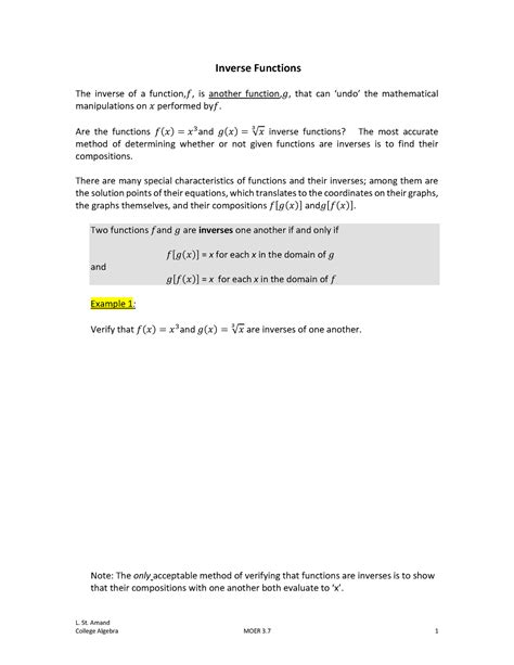 3 7 inverse functions math notes l st amand inverse functions the