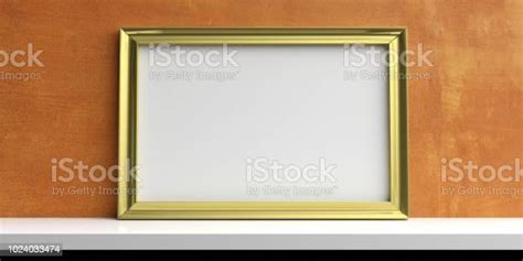 백색 선반치장 용 벽 토 벽 배경에 골든 프레임 3 차원 일러스트 레이 션 0명에 대한 스톡 사진 및 기타 이미지 0명 3차원 형태 공란 Istock