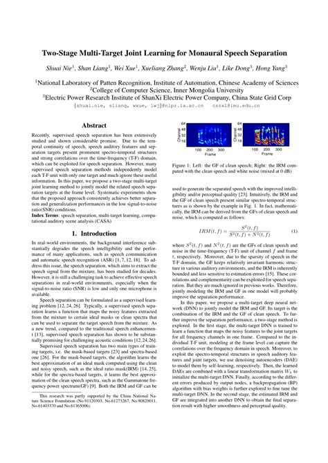 Pdf Two Stage Multi Target Joint Learning For Monaural Speech Separation