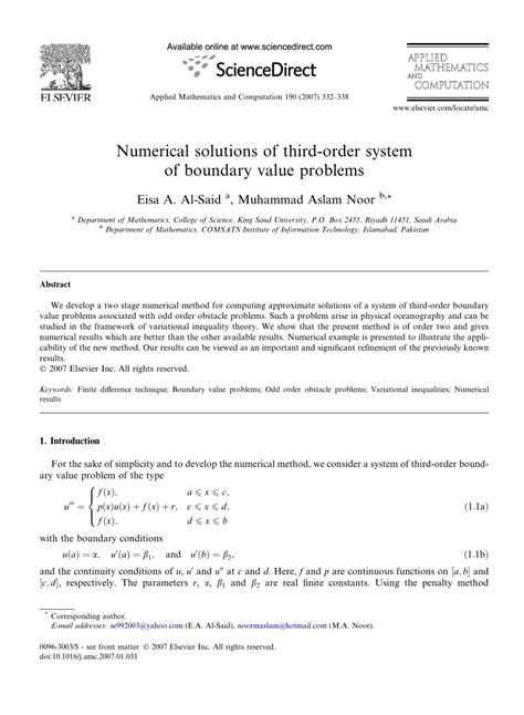 Pdf Numerical Solutions For System Of Second Order Boundary Value Problems