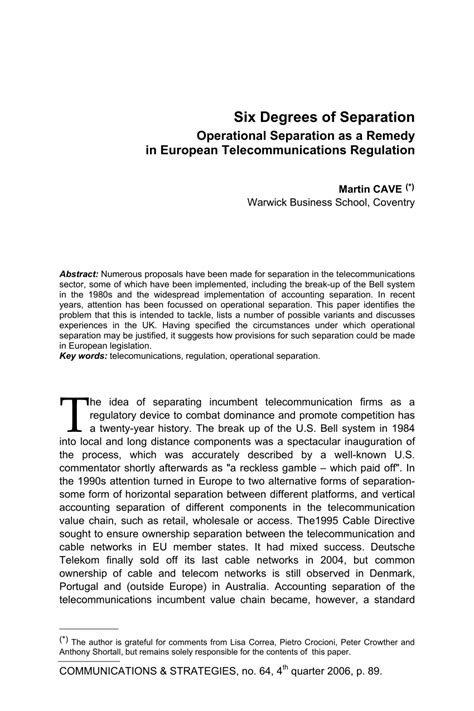 Pdf Six Degrees Of Separation Operational Separation As A Remedy In