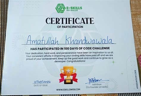 Amatullah Khandwawala On Linkedin 100daysofcode Eskillsweb Codingjourney