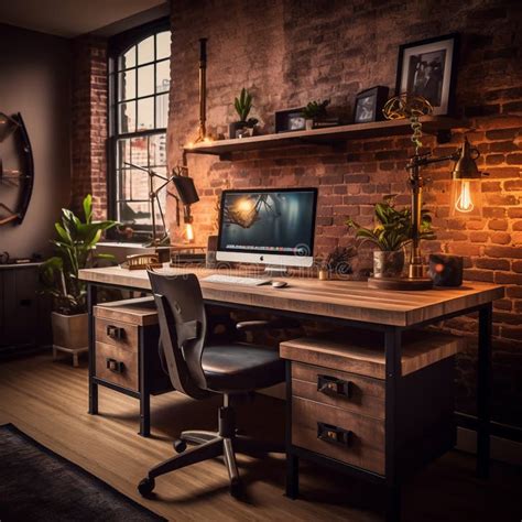 Urban Workspace Exposed Brick And Industrial Style Stock Image Image Of Meticulous Brick