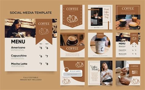 소셜 미디어 템플릿 배너 블로그 커피 판매 프로모션 완전히 편집 가능한 인스 타 그램 및 페이스 북 사각 포스트 프레임 퍼즐 유기농 판매 포스터 음료 및 음료 벡터 배경