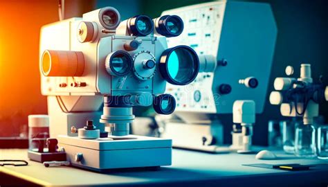 Group Of Microscopes Sitting On Top Of Table Generative Ai Stock