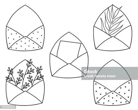 식물 요소와 패턴이있는 봉투 선 벡터 그림입니다 손으로 그린 스케치 낙서 스타일 봉투에 대한 스톡 벡터 아트 및 기타 이미지 봉투 컬러링 북 페이지 일러스트레이션 기법