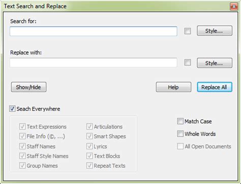 Text Search And Replace Dialog Box