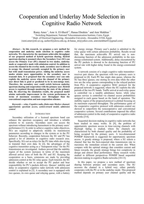 Pdf Cooperation And Underlay Mode Selection In Cognitive Radio Network