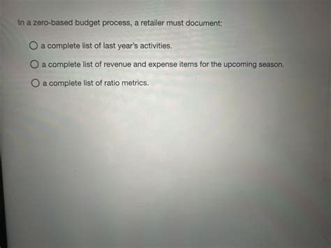 Solved In A Zero Based Budget Process A Retailer Must