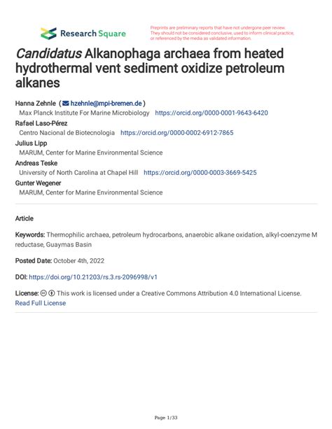 Pdf Candidatus Alkanophaga Archaea From Heated Hydrothermal Vent