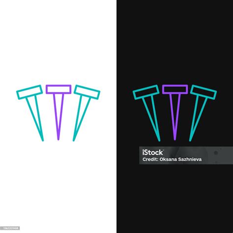 흰색과 검은 색 배경에 격리 라인 금속 손톱 아이콘 다채로운 개요 개념 벡터 망치에 대한 스톡 벡터 아트 및 기타 이미지 망치 못 강철 Istock