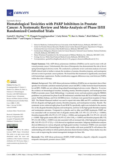 Pdf Hematological Toxicities With Parp Inhibitors In Prostate Cancer A Systematic Review And