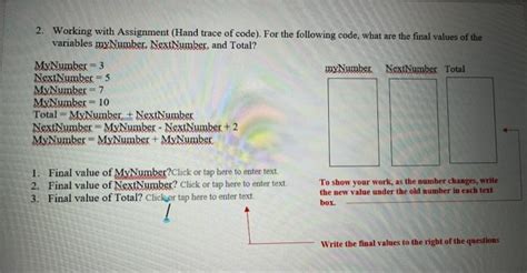 Solved 2 Working With Assignment Hand Trace Of Code For