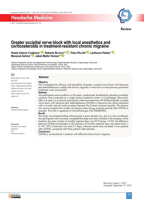 Pdf Headache Medicine Greater Occipital Nerve Block With Local