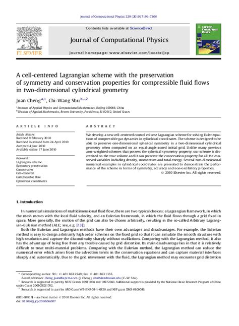 Pdf A Cell Centered Lagrangian Scheme With The Preservation Of Symmetry And Conservation