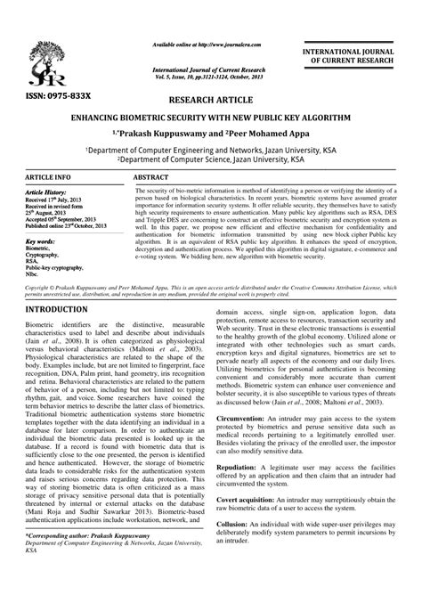 Pdf Enhancing Biometric Security With New Public Key Algorithm