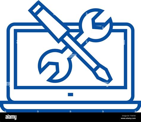 Laptop Computer Service Line Icon Concept Laptop Computer Service Flat Vector Symbol Sign
