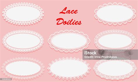 장식 화이트 레이스 Doilies의 집합입니다 분홍색 배경에 오픈 워크 타원형 프레임입니다 빈티지 종이 컷 아웃 디자인입니다