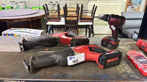 Milwaukee Small Hand Tools Including Two Sawzalls With Batteries Drill