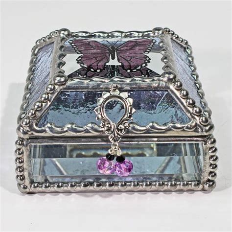 Etched Butterfly Lavender Glass Jewelry Box Jewelry Box With