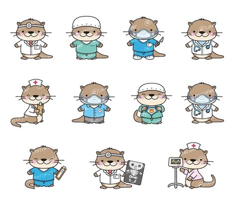 Premium Vector Clipart Kawaii Otter Cute Otters Healthcare Heros Clipart Otter Doctors