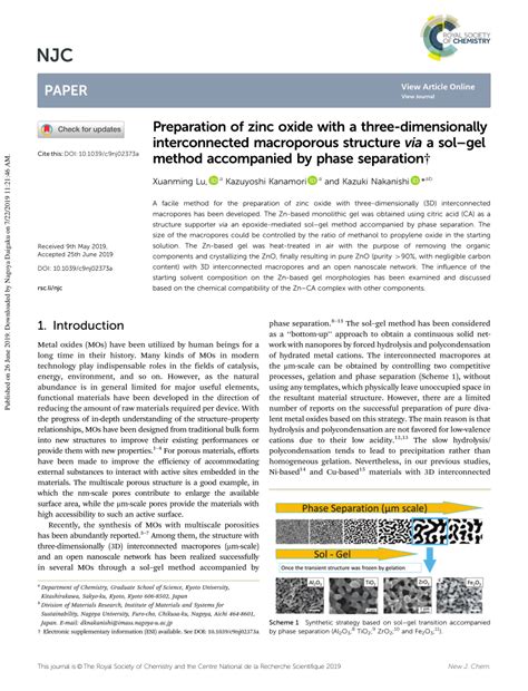 Pdf Preparation Of Zinc Oxide With Three Dimensionally Interconnected Macroporous Structure