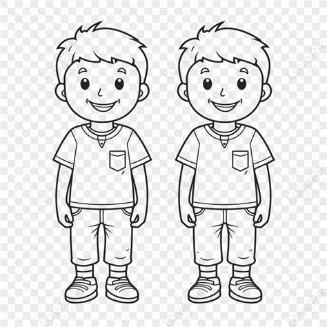 หน้าสีการ์ตูนเด็กผู้ชายสองคนร่างภาพสเก็ตช์ เวกเตอร์ Png สำหรับการดาวน์โหลดฟรี Lovepik