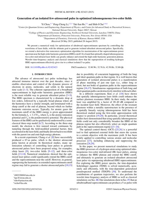 Pdf Generation Of An Isolated Few Attosecond Pulse In Optimized Inhomogeneous Two Color Fields