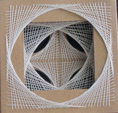 STRING ART ORIGINAL Geometric Design Layers Stitched On Cardstock W Off White Thread Framed