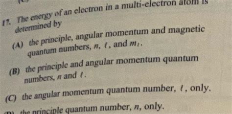 Solved 19 The Energy Of An Eloctron In A Multi Electron