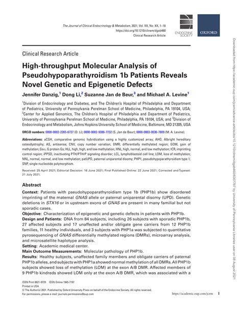 Pdf High Throughput Molecular Analysis Of Pseudohypoparathyroidism 1b Patients Reveals Novel
