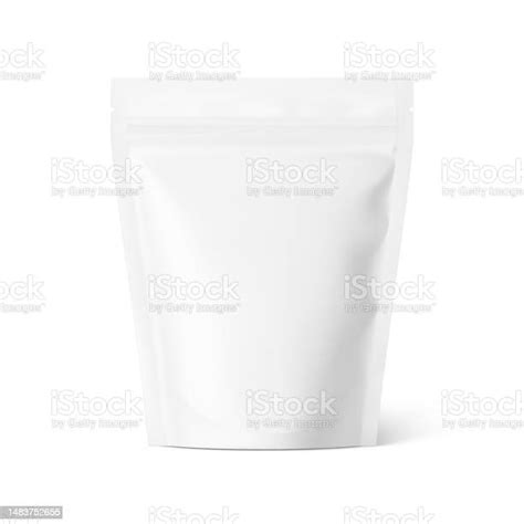식품 파우치 스탠드 업 가방 모형 흰색 배경에 분리된 벡터 그림입니다 정면도 3차원 형태에 대한 스톡 벡터 아트 및 기타 이미지