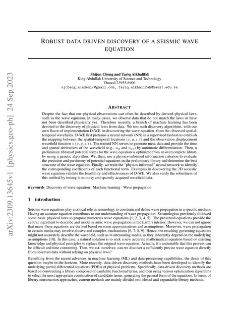 Pdf Robust Data Driven Discovery Of A Seismic Wave Equation