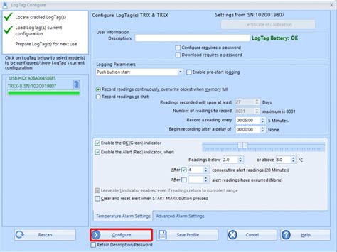 Configure LogTag LogTag Temperature Loggers