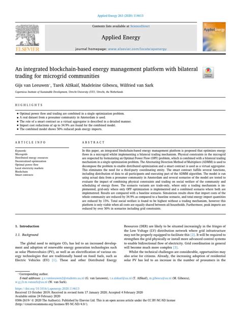 An Integrated Blockchain Based Energy Management Platform With 2020 Applied Download Free