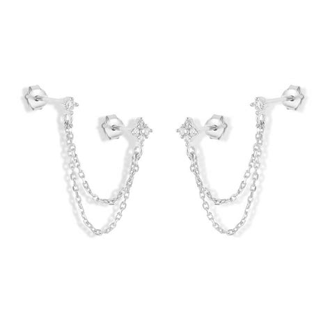 ვერცხლის საყურე ძეწკვზე ცირკონის თვლებით