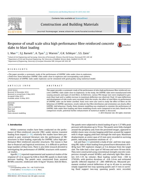 Response Of Small Scale Ultra High Performance Fibre Reinforced