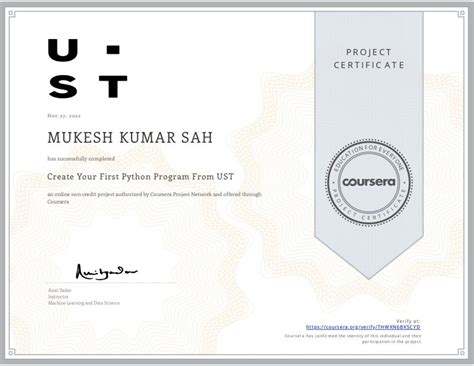 Mukesh Kumar Sah On Linkedin Python Coursera Courses2022 Ust