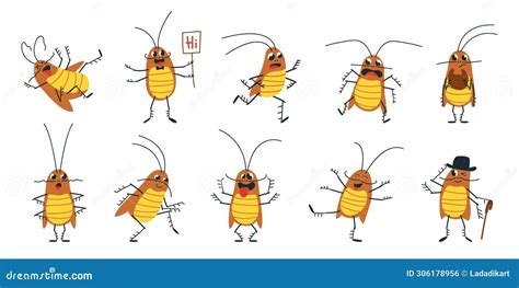 Cockroach Funny Cartoon Set Dirt Cockroaches Cute Home Insect With