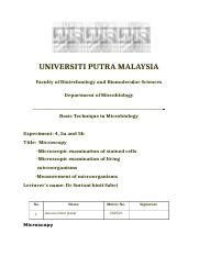 2 Microscopy Lab Report Docx UNIVERSITI PUTRA MALAYSIA Faculty Of Biotechnology And