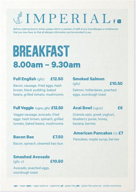 Imperial Hotel And Restaurant Breakfast Menu