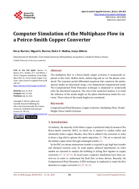 Pdf Computer Simulation Of The Multiphase Flow In A Peirce Smith Copper Converter