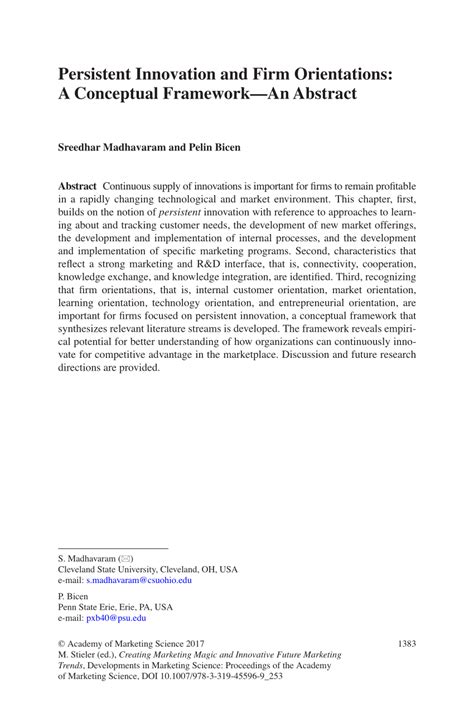 Pdf Persistent Innovation And Firm Orientations A Conceptual
