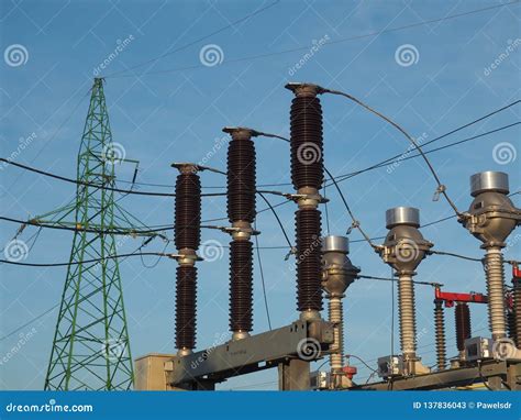 Green Pylon High Voltage Circuit Breaker And Current Transformers At