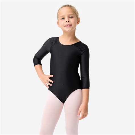 Girls Long Sleeved Ballet Leotard Black Decathlon
