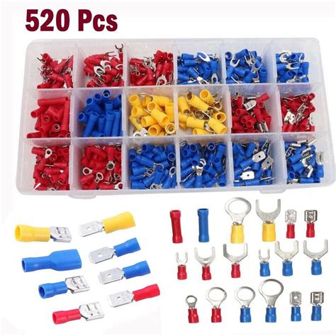 520 Pcs Electrical Connectors Insulated Wire Terminals Lug Set Crimp