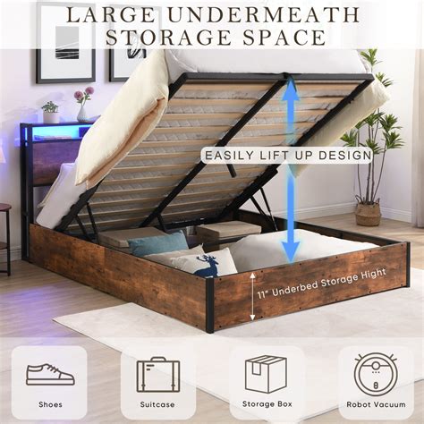 Lift Up Storage Bed Frame Full Size Bed Frame With Bookcase Headboard Eco Shop U S A
