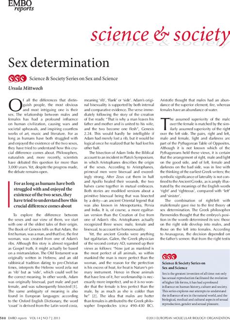 Sex Determination Science Society Series On Sex And Science EMBO Reports Vol No