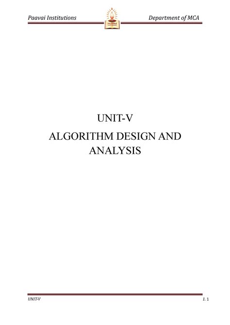 Mc7104 Dsa Unit 5 Data Structures And Algorithms Unit V Algorithm